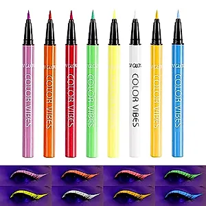 ANYI 8 Colors UV Glow Neon Eyeliner Set, Matte Colorful Eyeliner Pen, Neon Makeup Face Paint, Rainbow Graphic Eyeliner UV Glow in the Dark for Halloween Costume Holiday Birthday Masquerades