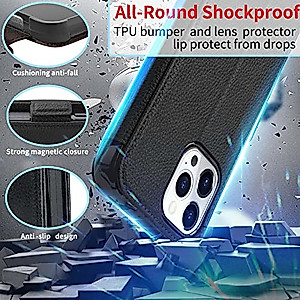 PYTWOPY Wallet Case for iPhone 14 Pro Max 5G [Credit Card Holder],[RFID Blocking],Shockproof Leather Flip Phone Case with Screen Protector Magnetic Clasp Kickstand Protective Cover,Black