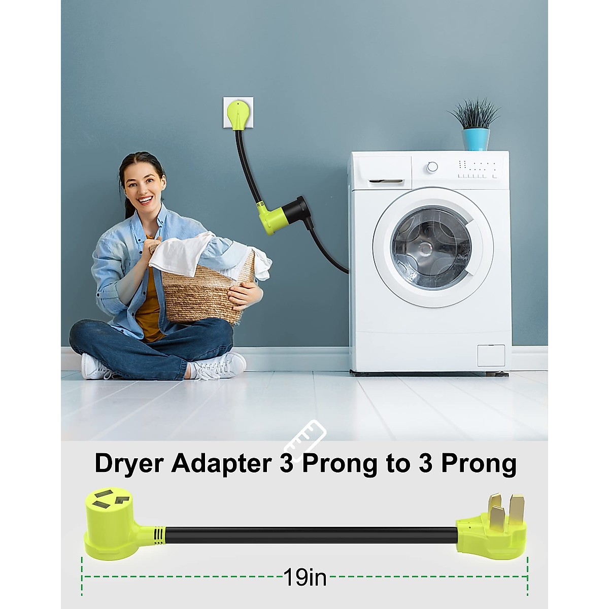 Dryer Adapter 3 Prong to 3 Prong, NEMA 10-50P Male to 10-30R Female Adapter, 1.5FT 3 Prong Dryer Adapter Plug for 50 Amp and 30 Amp, RV EV Generator Stove Plug Adapter STW 10/3 AWG(125/250V)