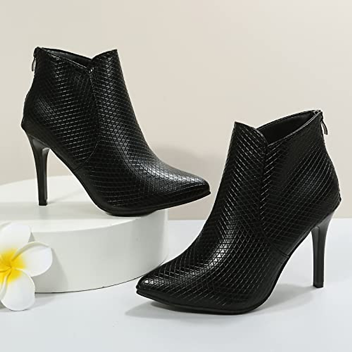 MatureGirl Dressy Wedge Booties for Women,Women Pointed Toe Platform Boot Chelse+a𝒮 Comba+t𝒮 Booties Ladies High Heel Boot Casual Stiletto Motorcycle Riding Boot Walking Shoe Wide Short (Black, 8)