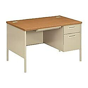 HON Metro Classic Single-Pedestal Desk, Harvest/Putty