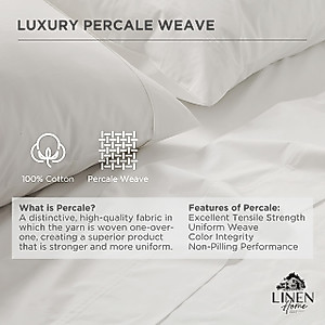 Linen Home 100% Cotton Percale Pillowcases Queen Size, White, 2 Pieces of Pillow Case, Crisp and Cool Strong Bed Linen, 20 inches X 30 inches