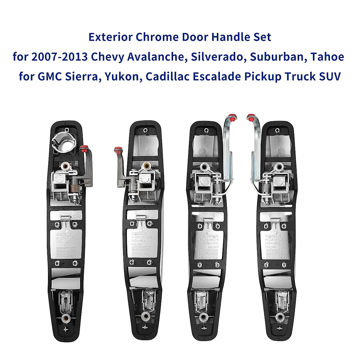 Exterior Door Handle (Upgraded) 4 PCS Front Rear Driver & Passenger for 2007-2013 Chevy Silverado Suburban Tahoe Avalanche, GMC Sierra Yukon, Cadillac Escalade Replaces 22738721 22738722 22738725