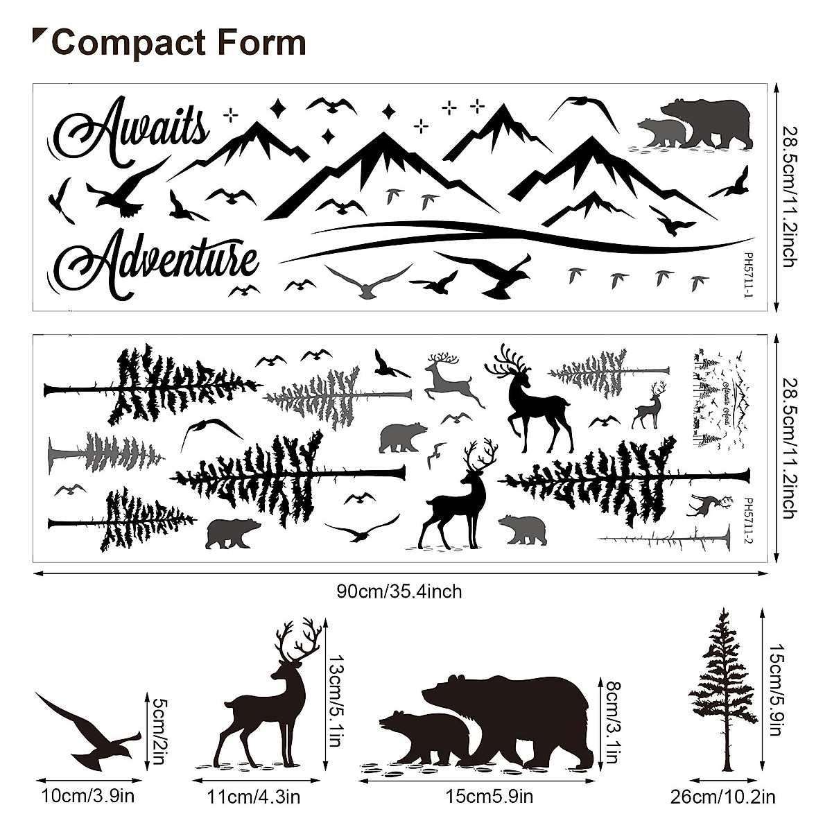 Adventure Awaits Wall Stickers Decals Removable Travel Inspirational Quotes Wall Decals Forest Pine Tree with Bear Home Decor Sticker for Living Room Bedroom Nursery Room Home Decor