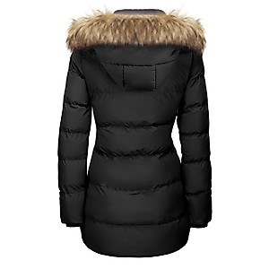 WenVen Women's Winter Thicken Warm Coat with Fur Removable Hood (Black, XL)