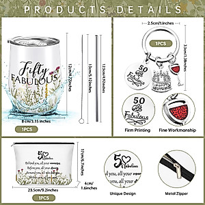 Irenare 50th Birthday Gifts for Women Fifty Fabulous Gifts for Her Happy 50th Birthday Gifts for Grandma Mom Sister Wife Aunt Friends Wine Glass Cosmetic Bag for Woman Birthday Gift(Elegant Style)