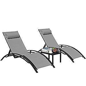 NICEDAYFY 3Pcs Sun Lounger Recliner Set Aluminum Chaise Lounges,Reclining Chair with 5 Adjustable Backrest, Head Cushion, Table for Garden (Color : A, Size : One Size)