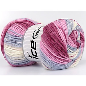Lot of 4 x 100gr Skeins Ice Yarns Baby Batik Yarn Pink Shades Light Blue Shades White