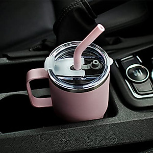 Sursip 24 oz Insulated Cup with Handle, Double Wall Vacuum Stainless Steel Tumbler with Straw and 2 Lids, For Cold/Hot Drinks, Coffee Travel Mug for Car/Home/Office/Party/Camping (Pink-1 Pack)