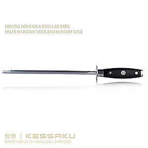 KESSAKU Sharpening Honing Rod - 10 inch - Dynasty Series - High Carbon Stainless Steel - G10 Garolite Handle