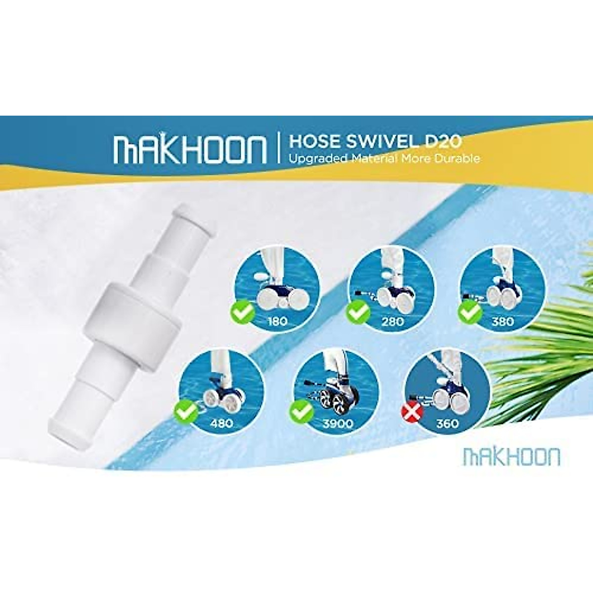 Makhoon D20 Hose Swivel with D15 Hose Nut Compatible with Zodiac Polaris 280, 380, 180 Pool Cleaner Hose Swivel,Pool Cleaner Replacement Parts