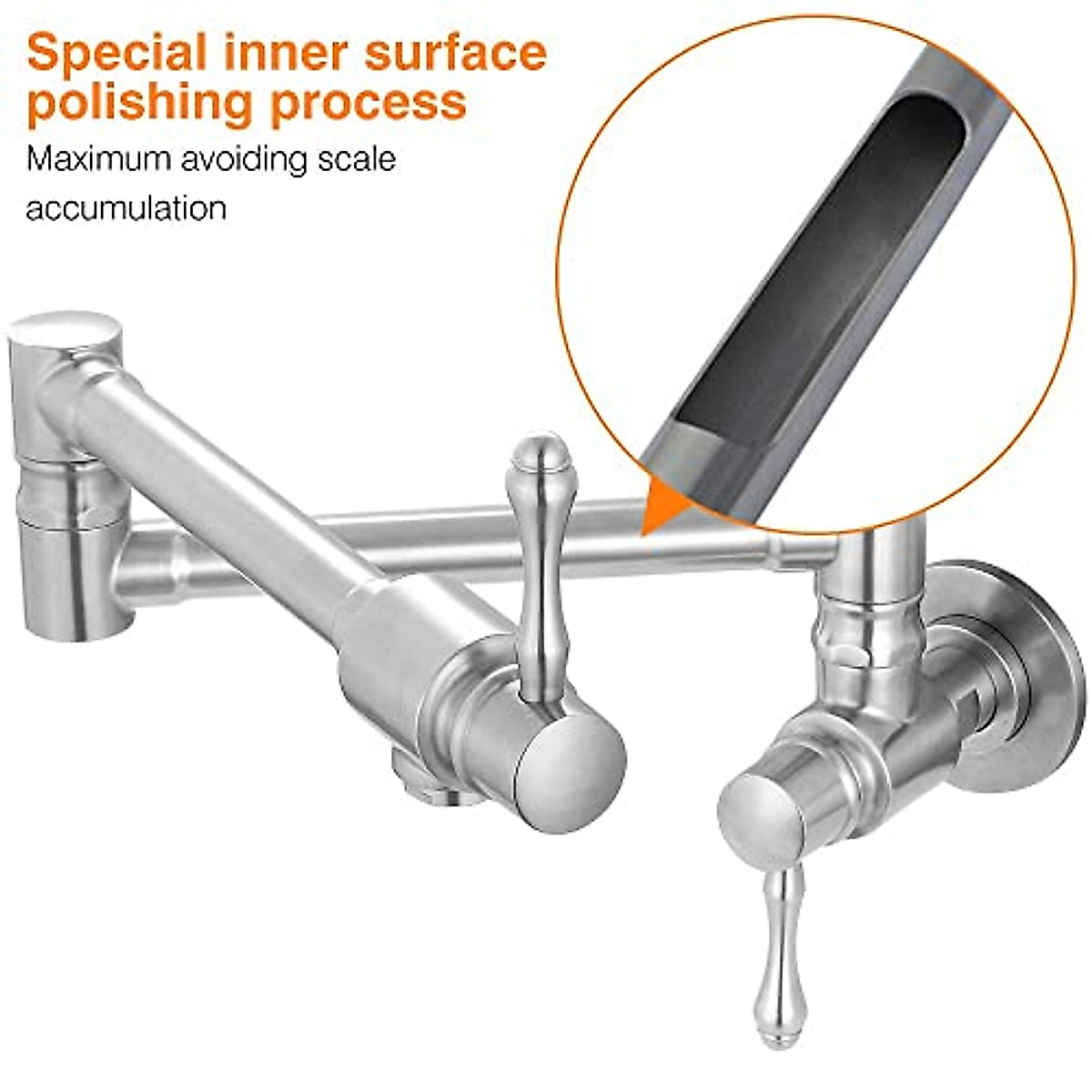 MSTJRY Pot Filler Faucet Wall Mount Stainless Steel Commercial Kitchen Faucet Double Joint Spout Folding Stretchable Swing Arm with Single Hole 2 handles