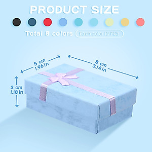 Batiyeer Jewelry Gift Boxes Set Empty Jewelry Boxes Small Gift Boxes for Jewelry Cardboard Boxes for Jewelry Packaging with Ribbon Bowknot for Anniversaries Weddings Birthday, 8 Colors (96 Pcs)