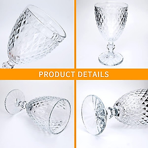 Ufrount Vintage Wine Glasses,10 Ounce Red Wine Glasses Set of 12,Clear Stemmed Glassware Embossed Water Goblets for Wedding,Party,Restaurant