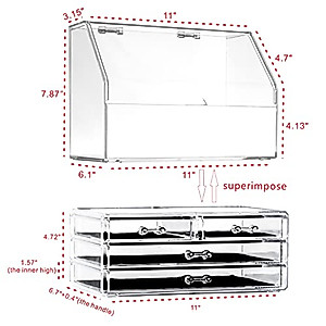 Clear Large Acrylic Makeup Storage Organizer Drawers for Vanity,Cosmetics Display Cases With lid,Dustproof Waterproof for Bathroom Counter Dresser Lotions Skin Care Beauty Skincare Product Organizing