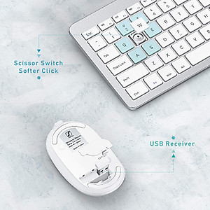 Rechargeable Wireless Keyboard Mouse Combo - Seenda Full Size Cordless Keyboard & Mouse Sets with Build-in Lithium Battery Ultra Thin Quiet Keyboard Mice - Silver and White