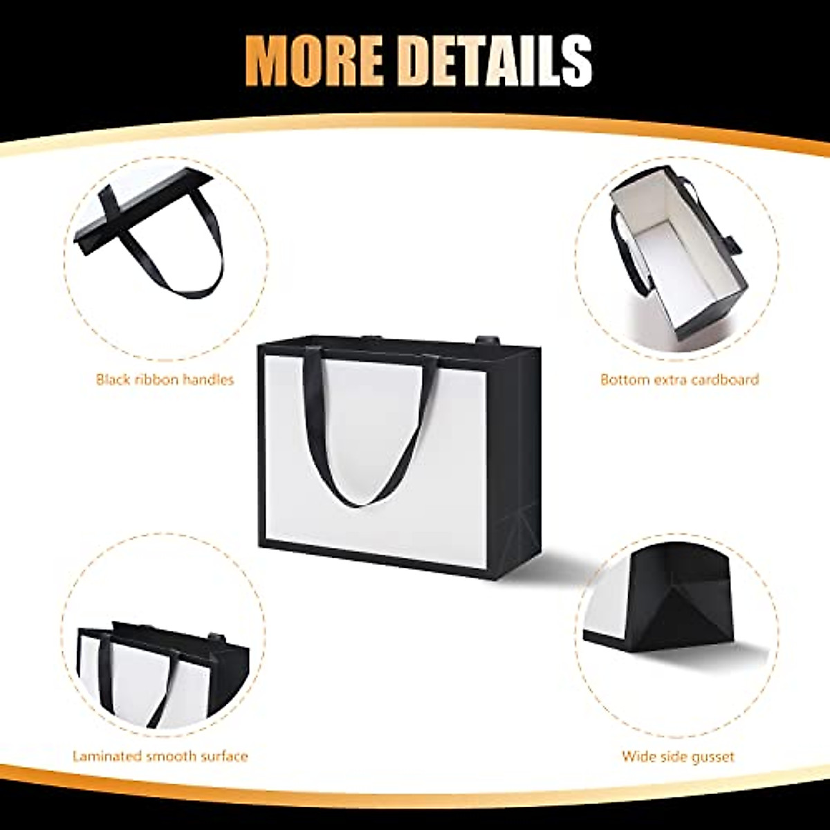 Black and White Gift Bags, YACEYACE 20Pcs 10.5"x4.25"x8" Whie and Black Gift Bags Bulks White Gift Bags with Ribbon Handles White Paper Bags Black and White Gift Bags for Wedding, Birthday, Baby Shower, Party