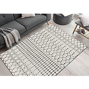THE BEER VALLEY Area Rug 5x7 Feet Modern Neutral Carpet for Living Room, Bedroom, Kitchen - Moroccan Boho Indoor Non Shedding Area Rugs - Off White/Grey