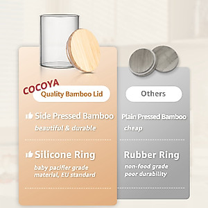 COCOYA 12 FL Oz Glass Jars with Bamboo Lid Set, 8Pack UPGRADE Clear Food Storage Canisters Kitchen Pantry Containers, for Spice Herb Nuts Tea Seed Seasoning Dry Foods Bean Sugar Snack Candy