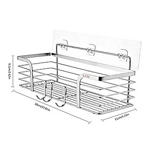 N+A Shower Caddy Kitchen Caddies Shelves Basket Bathroom Adhesive Storage Shelf No Drilling SUS304 Stainless Steel Toilet Shell with 3 Moveable Hooks for Hanging Razor Sponge