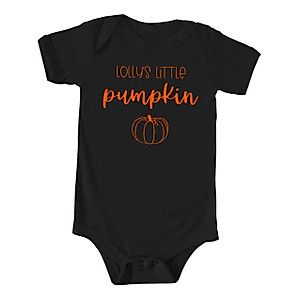 Lolly's Little Pumpkin Black or Orange Infant Bodysuit, Fall Baby Shower Newborn Gift, Pregnancy Reveal Onesie Present, Halloween, Unisex (12M, Long Sleeve, Black)