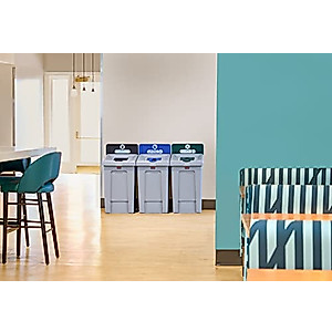 Rubbermaid Commercial Products Slim Jim Recycling Station 1-Stream Mixed Recycling Bin/Can/Kit/Station, 33 GAL, for Kitchens/Classrooms/Offices/Back of House/Colleges/Commercial Facilities (2171557)