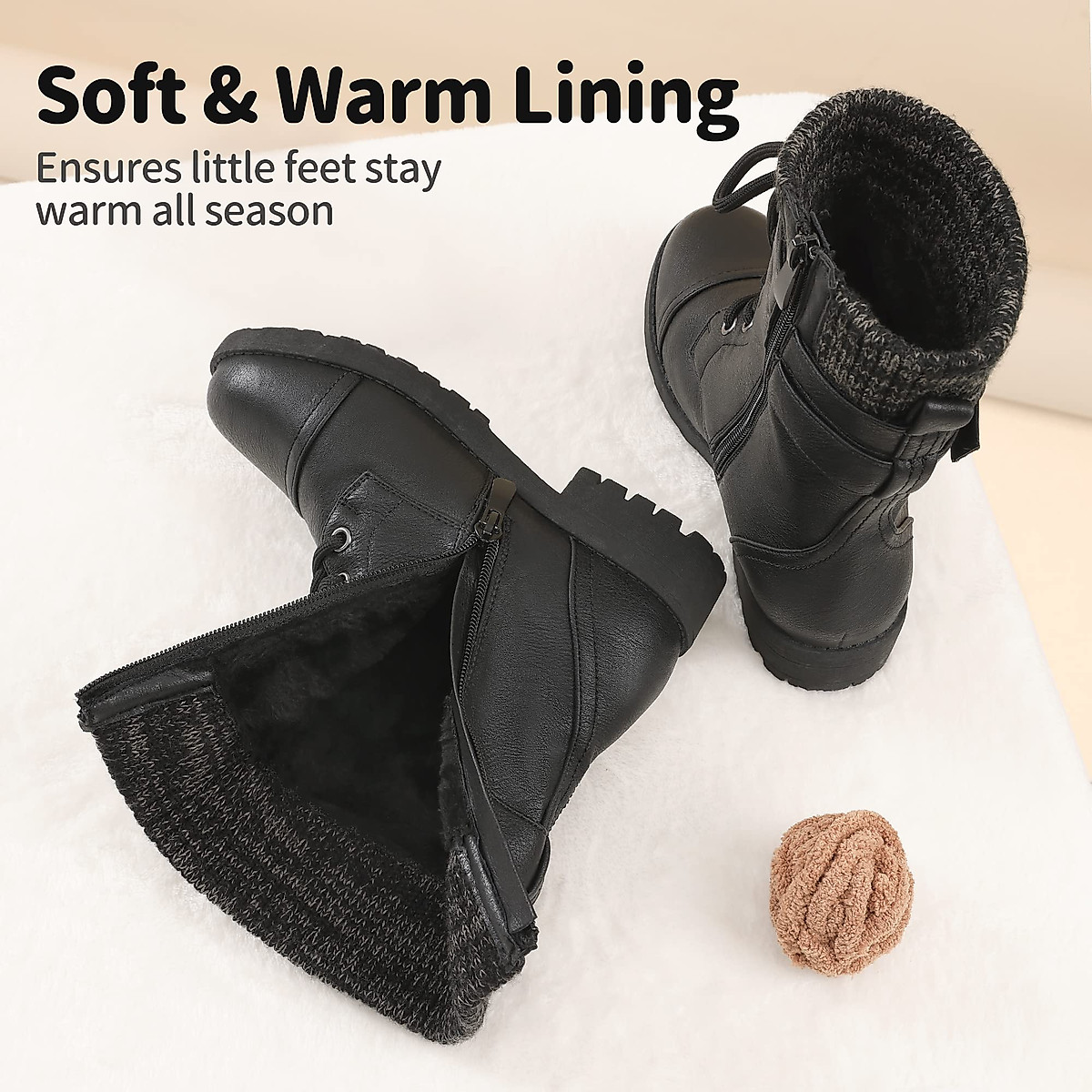 DREAM PAIRS Girl's Mid Calf Combat Ankle Lace up Boots Black Size 9 Toddler