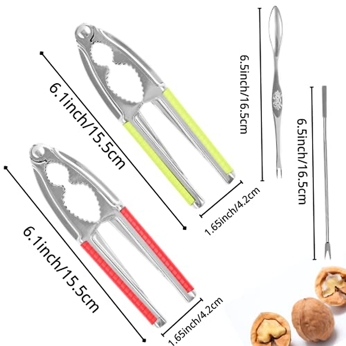 LOCEAST 2 Pieces Nut Crackers Heavy Duty Walnut Cracker with Non-Slip Handle Walnut Cracker for All Nuts with 6PCS Forks Nutcracker Pecan Walnut Plier Clip Tool