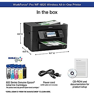 Epson Workforce Pro WF-4820 Wireless All-in-One Color Inkjet Printer, Print&Copy&Scan&Fax, Duplex Printing, 35-Page ADF, 25ppm, Mobile Print, 4.3" Color TS, Wi-Fi, Ethernet, Lanbertent Printer Cable