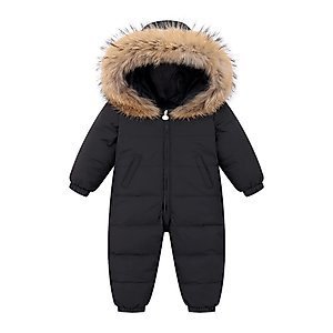 Fewlby Toddler Winter Suit Baby Girls Snowsuit Boys Sweater Coat Winter Outwear Zipper Down Jumpsuits Romper, Black 12-15 Months
