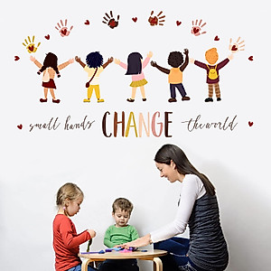 Mfault Inspirational Small Hands Change The World Handprint Wall Decals Stickers, Diversity Inclusion Equality Nursery Decorations Bedroom Playroom Classroom Art, Neutral Toddler Kids Room Decor