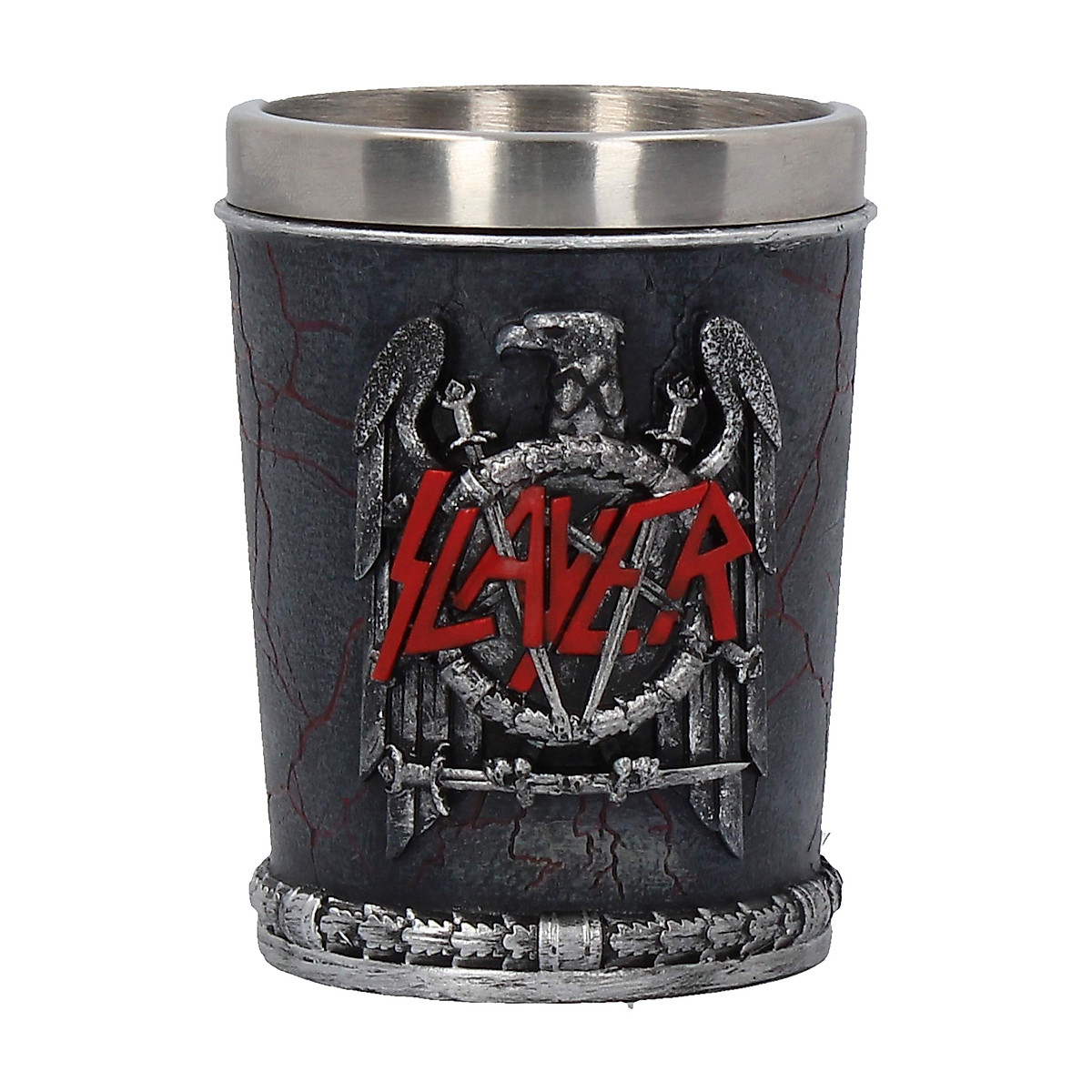 Nemesis Now B4132M8 Slayer Shot Glass 7cm Black, Resin w/Stainless Steel Insert, Grey