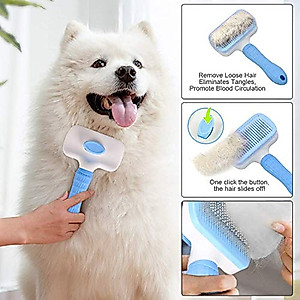 Atlamia Self Cleaning Slicker Brush,Dog Brush & Cat Brush with Massage Particles,Removes Loose Hair & Tangles,Skin Friendly & Promote Circulation-Blue