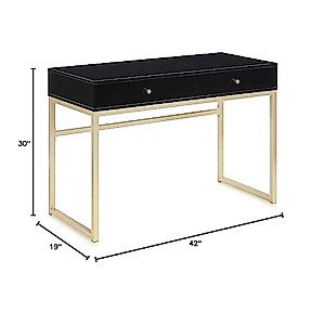 BELLEZE Modern 42 Inch Makeup Vanity Dressing Table or Home Office Computer Laptop Writing Desk with Two Storage Drawers, Wood Top, and Gold Metal Frame - Bronte (Black)