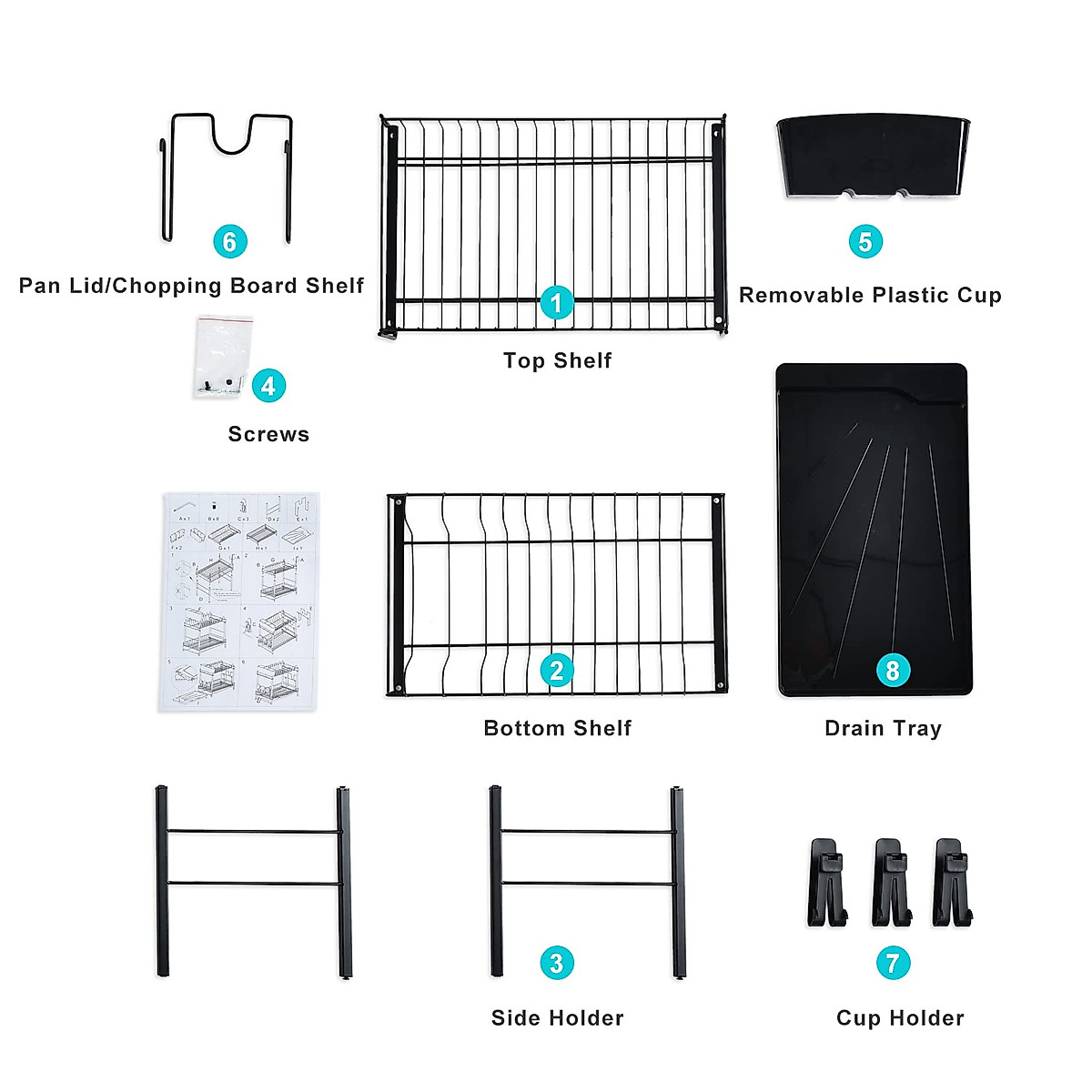 aceyoon 2 Tier Dish Drying Rack for Kitchen Counter with Swivel Spout, Detachable Dish Rack and Drainboard, Dish Drainer Organizer with Cup Utensil Cutting Board Holder (17.52 x 9.96 x 14.56inch)