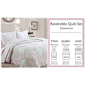 Cozy Line Home Fashions 100% Cotton Real Patchwork Floral Pink Rose Shabby Chic Girly Reversible Quilt Bedding Set, Coverlet Bedspread (La Rosa Rêve, King - 3 Piece)