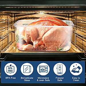 MYJIE [Extra Large] Glass Storage Containers with Lids - 220 Oz/28 Cup Oven Safe Large Glass Food Storage Containers with Handle for Storing Chicken,Vegetables,Fruits,Baking Turkey,Lasagna