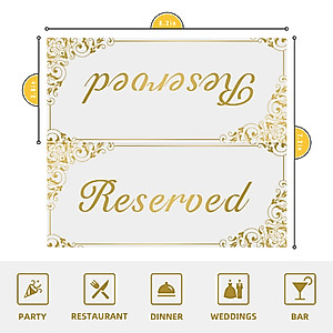 18 Pack Gold Reserved Table Signs for Wedding Party Restaurant - Double Sided Gold Reserved Signs for Tables Chairs - White Paper Reserved Table Tent Card - Wedding Accessories- Place Cards for Event