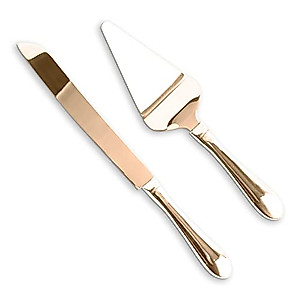 Homi styles Metallic Rose Copper Gold Stainless Steel Cake Serving Set - Cake Knife and Server - Cake Serving Set With Serrated Blade for Easier Cutting - Holidays, Birthdays, Wedding, Anniversary