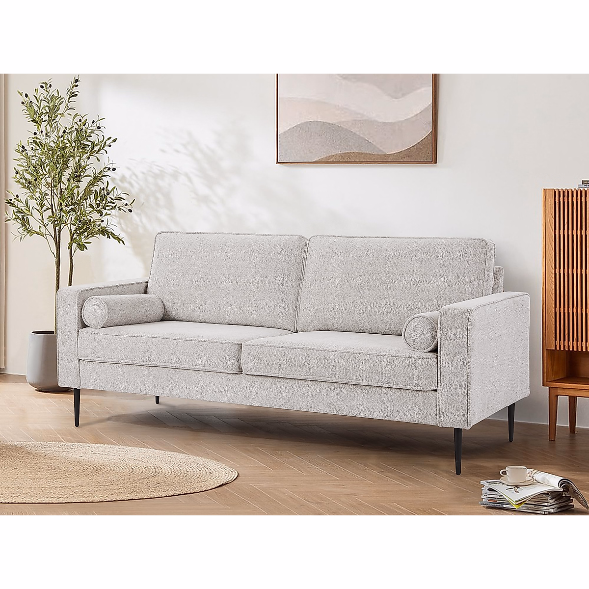 ROCKINGRUN 77" Loveseat Sofa, Chenille Fabric Sectional Mini Sofa for Living Room, Upholstered 2 Seater Couch Sofa with Track Armrest, Small Sofa Bed, Comfy Couch for Dorm, Office, Apartment