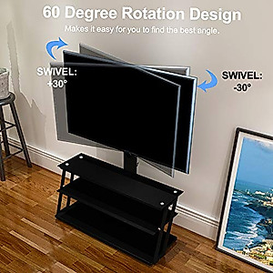 TV Stand with Mount Height Adjustable Bracket Entertainment Stand for 32 to 65 inch Plasma LCD LED or Curved Screen TV 3-Tier Tempered Glass Universal Media Stand Floor tv Stand IANIYA