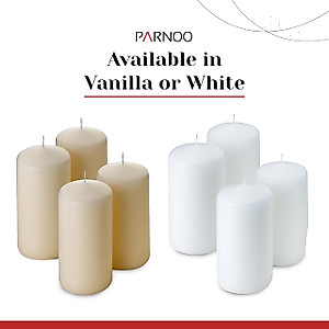 Unscented Pillar Candles - Set of 4 Ivory Pillar Candles - 3x6 Slow Burning Candles for Weddings & Table Centerpieces - Large Pillar Candles, PARNOO