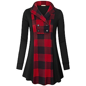Tunic Tops to Wear with Leggings,Bebonnie Ladies Plus Size Fall Long Sleeve Casual Business Lapel V Neck Christmas Swing Sweatershirts Pullover Dressy Winter Tops Flannel Shirts Sweaters Red Black XL