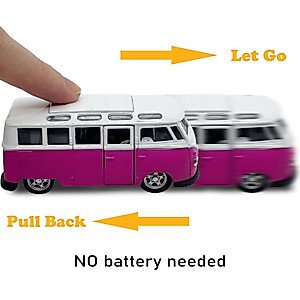 weilaga 5 Pack Die-cast Pull Back Vehicles,Mini Alloy Metal Models Car Toys,School Bus,Police Car with Openable Doors for Kids Boys Girls