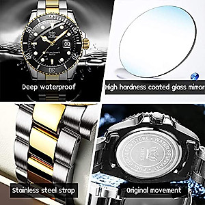 OLEVS Mens Wrist Watches,Silver Two Tone Stainless Steel Men Dress Watches with Date Luminous Classic Luxury Waterproof 41mm Large Face Black Dial Quartz Watch for Men,Relojes de Hombre Business watches