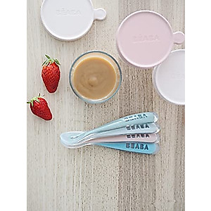 BEABA First Stage Baby Feeding Spoon Set, The Original Soft Tip Silicone Spoons for Babies, Gum Friendly BPA Lead Phthalate and Plastic Free, Great Gift Set (4 Pack), Rose