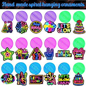 Neon Party Hanging Swirls Glow Birthday Decoration Neon Birthday Party Supplies Glow Neon Ceiling Streamers Glow in The Dark Decoration for Let's Glow Baby Shower Supplies