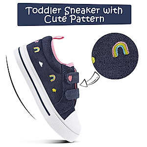 K KomForme Toddler Sneakers for Boys and Girls Dual Hook and Loops Sneakers Baby Canvas Shoes Denim Blue