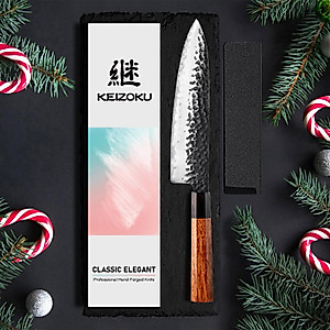 KEIZOKU Gyuto Chef Knife, Japanese Chefs Knife 8 Inch, Ultra Sharp 3 Layers 9CR18MOV High Carbon Steel Kitchen Knives, Professional Hand Hammered Cooking Knife (8 Inch Chef Knife)