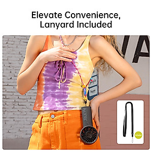 JISULIFE Handheld Fan Life4 with Powerful Motor,LED Display,5000mAh Battery,5 Wind Speeds,Lanyard; USB Rechargeable Hand held Fan; Summer Essentials Portable Fan for Travel,Beach,Makeup,Concerts-Black